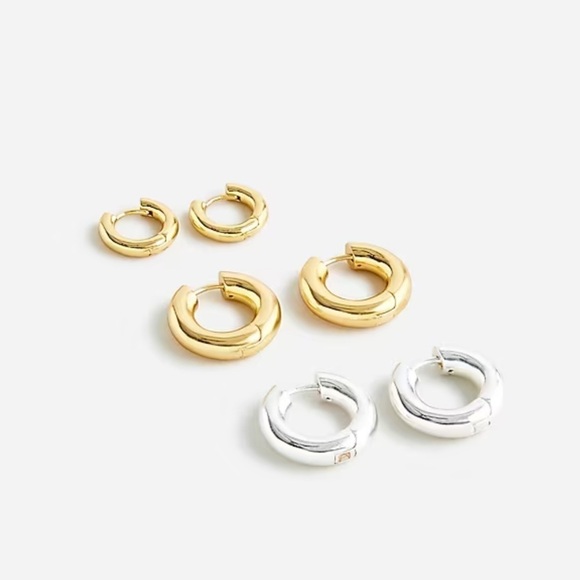 J. Crew | Jewelry | J Crew Metallic Hoop Earrings Setofthree Gold ...